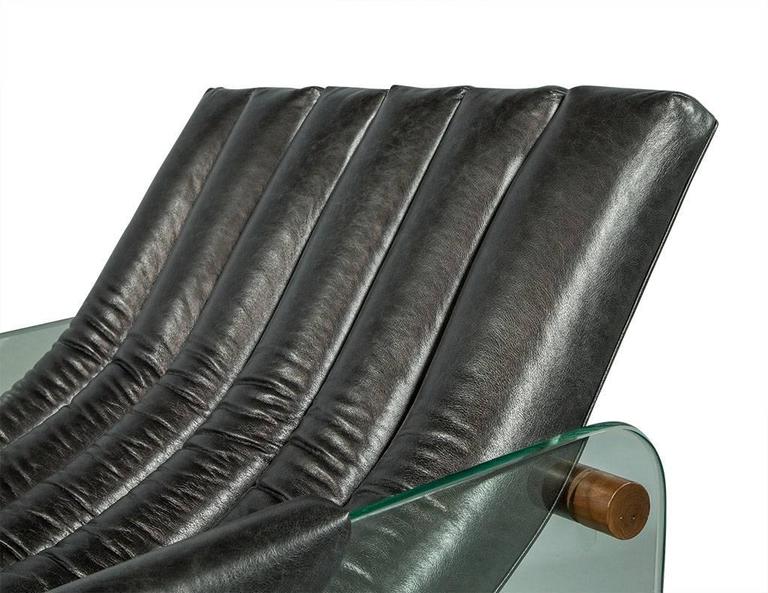 Retro Black Leather and Glass Wave Chaise For Sale at 1stDibs