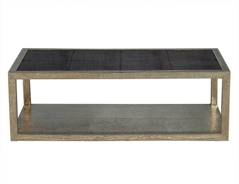Metal and Black Faux Croc Cocktail Table at 1stDibs