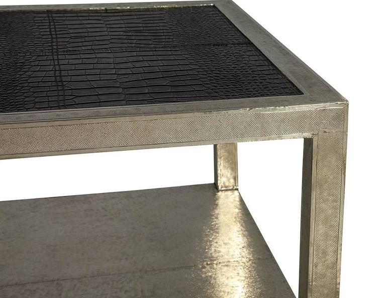 Metal and Black Faux Croc Cocktail Table at 1stDibs