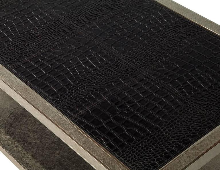 Metal and Black Faux Croc Cocktail Table at 1stDibs