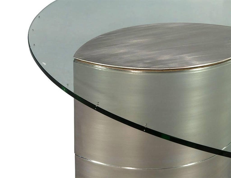 Round Glass and Chrome Abstract Dining Table at 1stDibs