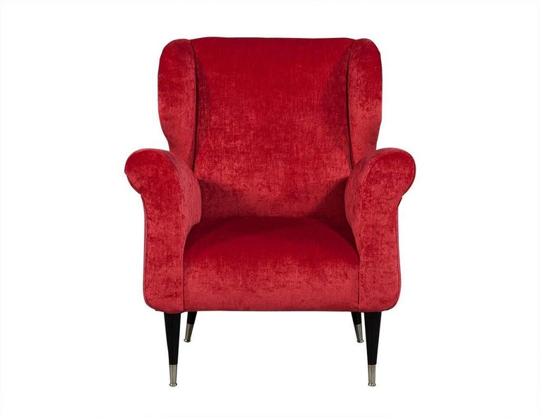 Pair of Mid-Century Modern Plush Red Lounge Chairs For Sale at 1stDibs