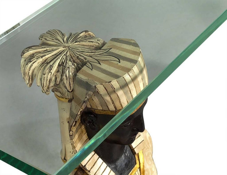 Vintage Pharaoh Base Glass Top Console Table at 1stDibs