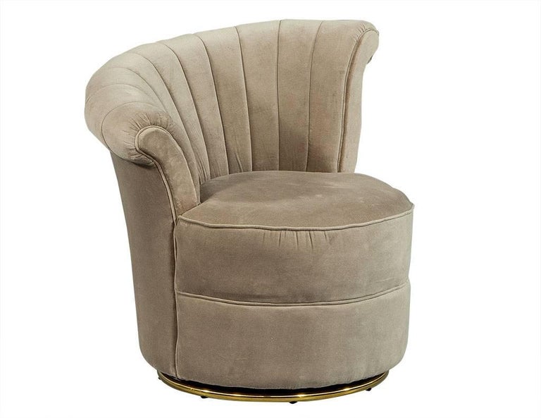 Pair of Beige Velvet Swivel Shell Occasional Chairs at 1stDibs