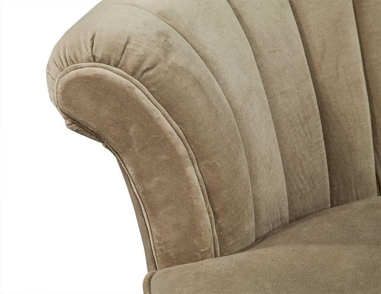 Pair of Beige Velvet Swivel Shell Occasional Chairs at 1stDibs