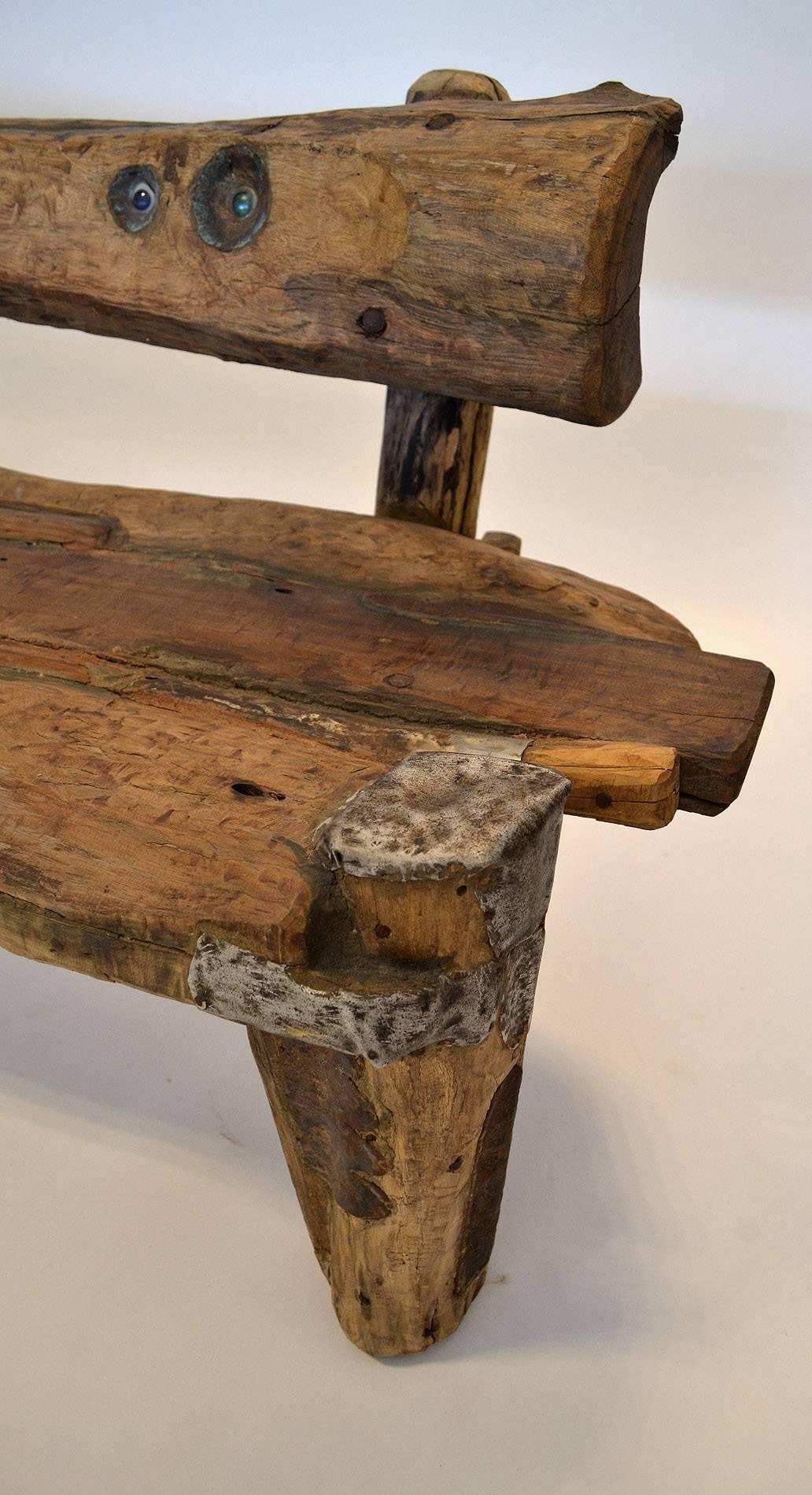 Asian Wood Bench Unique Sculptural Folk Art Reclaimed Found Objects ...