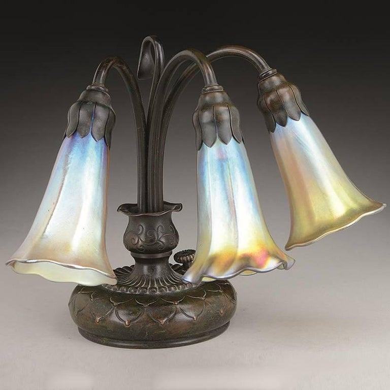 Tiffany Studios "Three Light Lily" Piano Lamp at 1stDibs