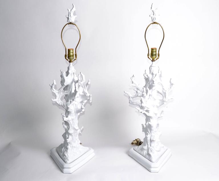White Porcelain Tree Branches Table Lamps, Pair For Sale at 1stDibs