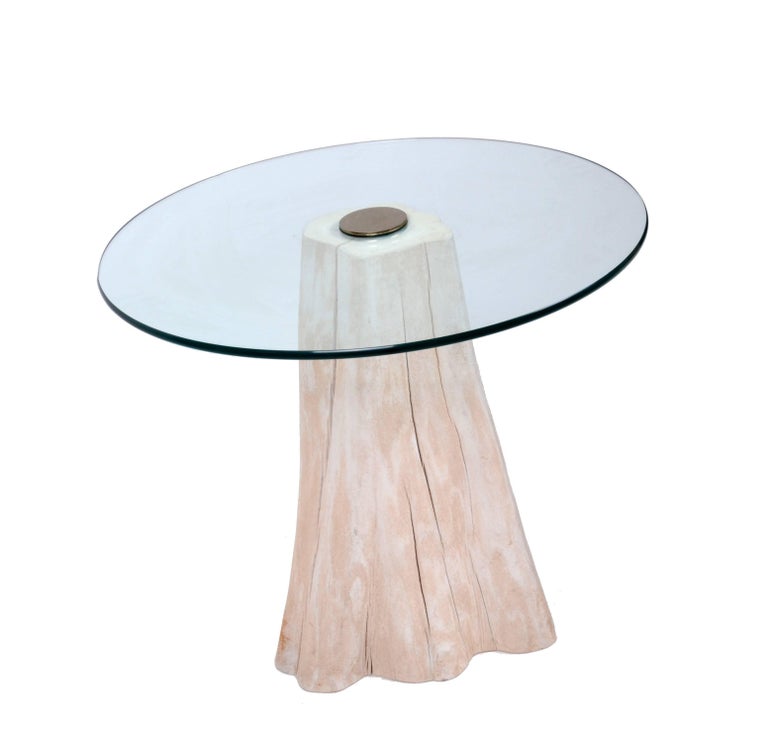 Round Mid-Century Modern Cypress Tree Stump Glass Side Table For Sale ...