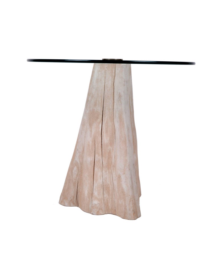 Round Mid-Century Modern Cypress Tree Stump Glass Side Table For Sale ...