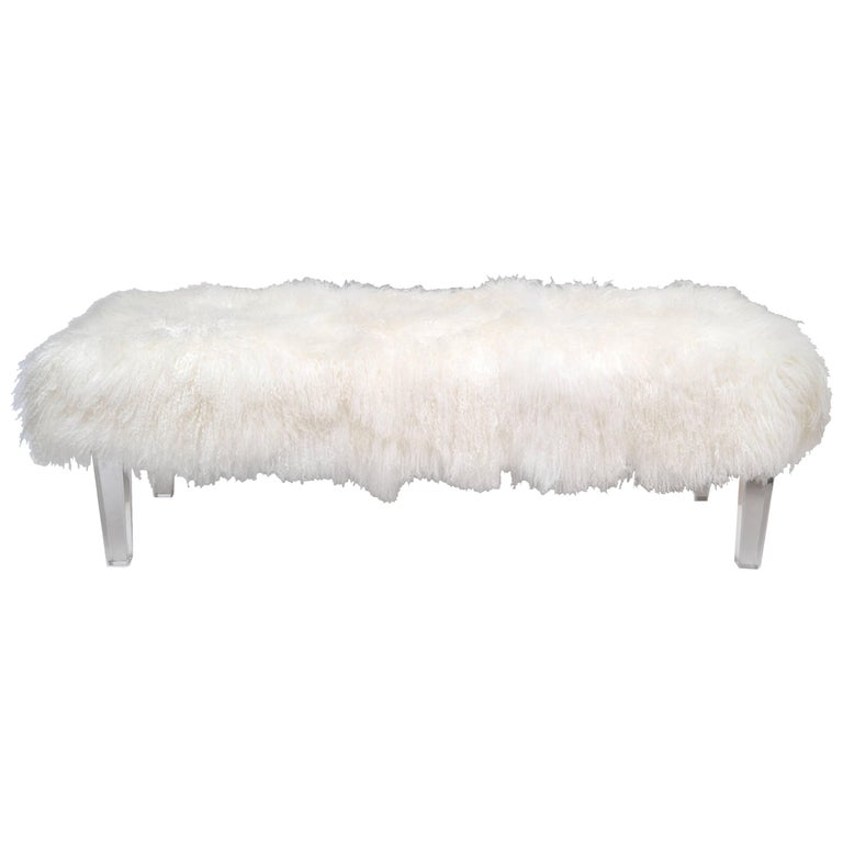 Tibetan Sheepskin Bench with Lucite Legs at 1stDibs | tibetan sheepskin ...