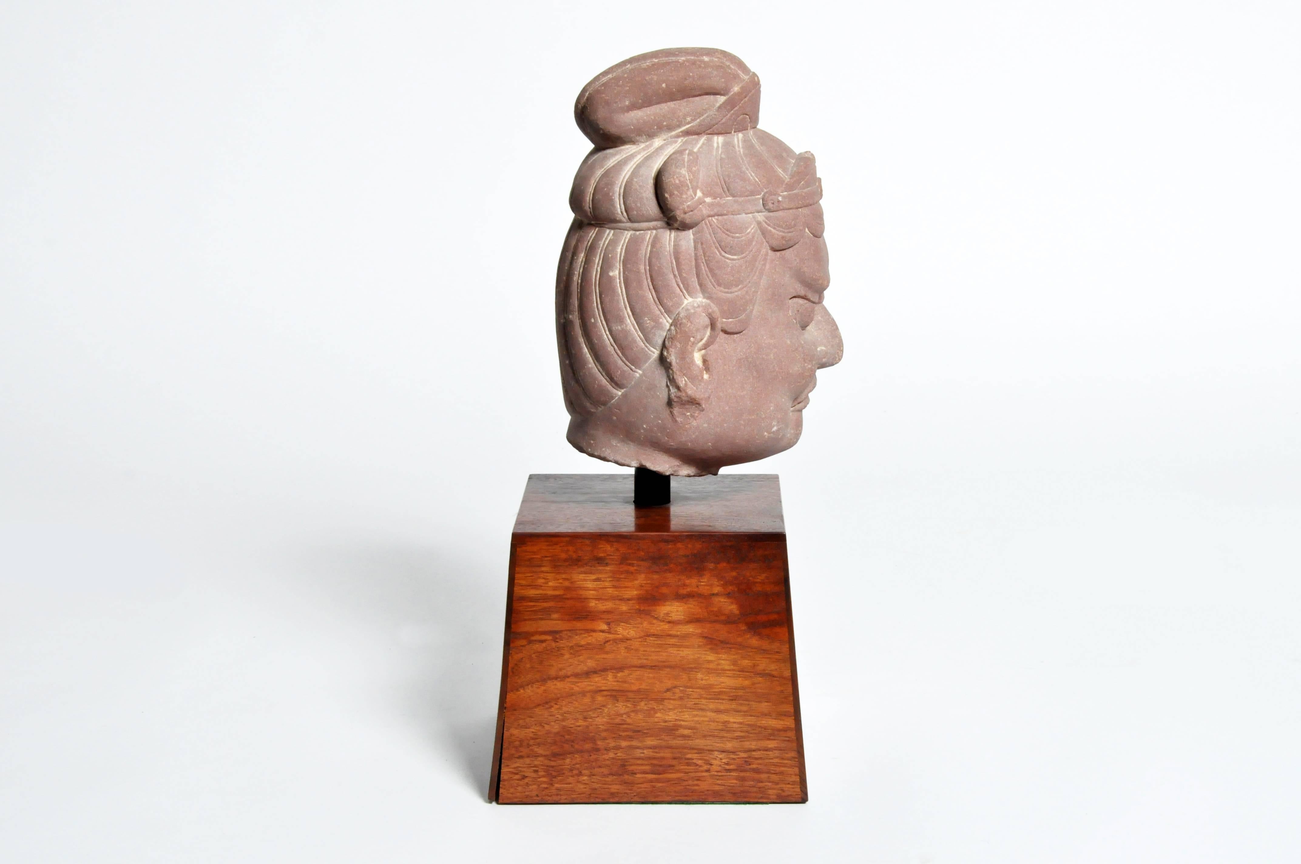 Chinese Tang Dynasty Red Sandstone Lokapala Head at 1stDibs