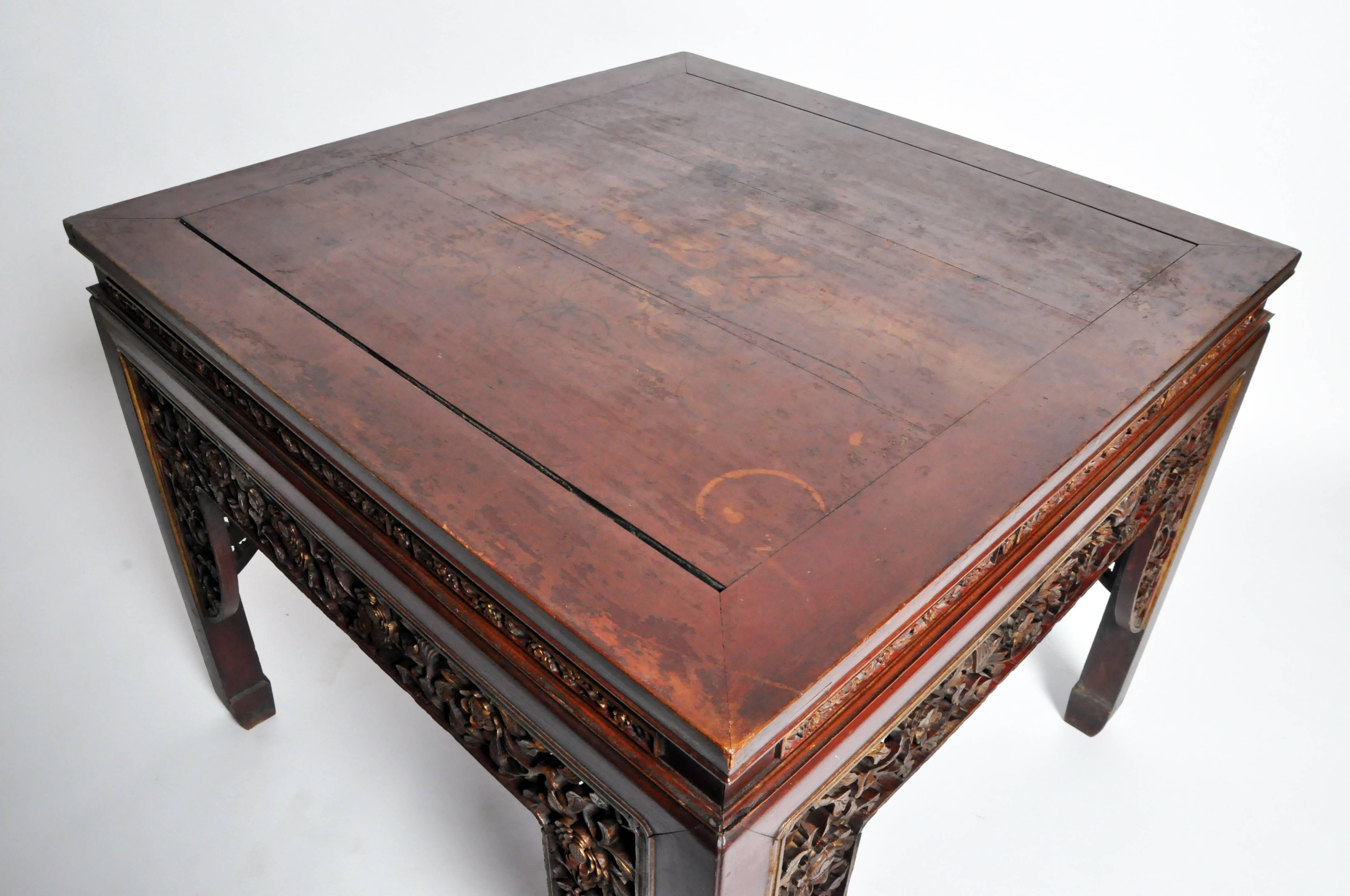 Chinese Hand-Carved Square Table at 1stDibs