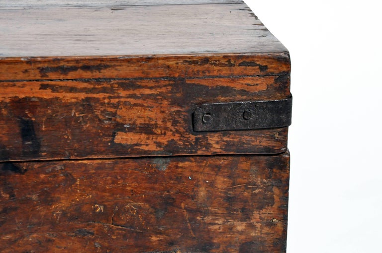 Wooden Storage Box with Metal Trim at 1stDibs