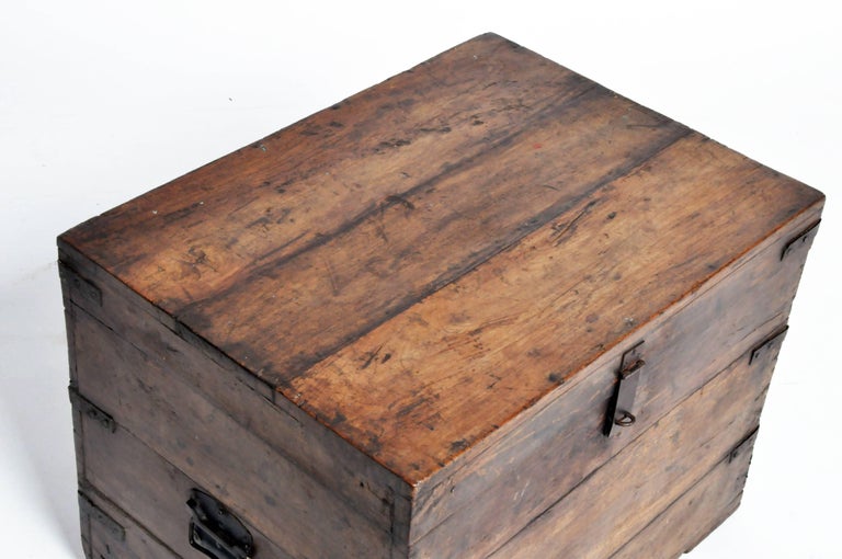 Wooden Storage Box with Metal Trim at 1stDibs