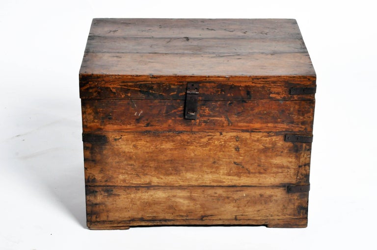Wooden Storage Box with Metal Trim at 1stDibs