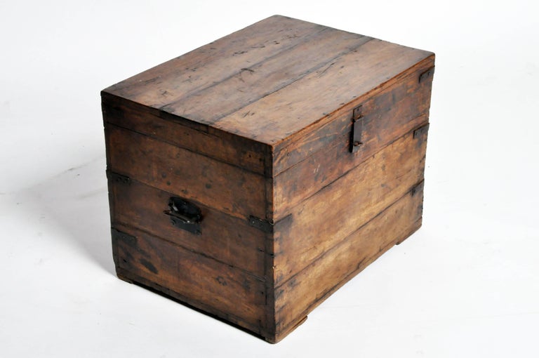 Wooden Storage Box with Metal Trim at 1stDibs