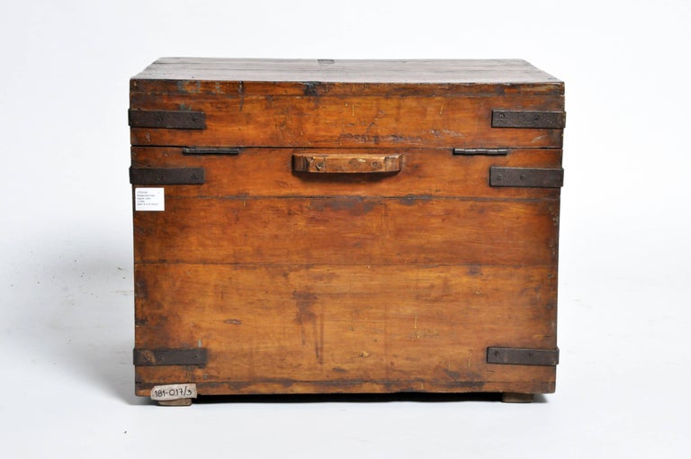Wooden Storage Box with Metal Trim at 1stDibs