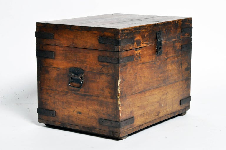 Wooden Storage Box with Metal Trim at 1stDibs