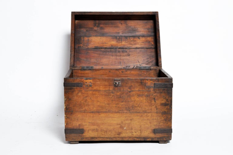Wooden Storage Box with Metal Trim at 1stDibs