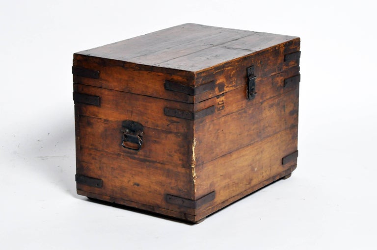 Wooden Storage Box with Metal Trim at 1stDibs