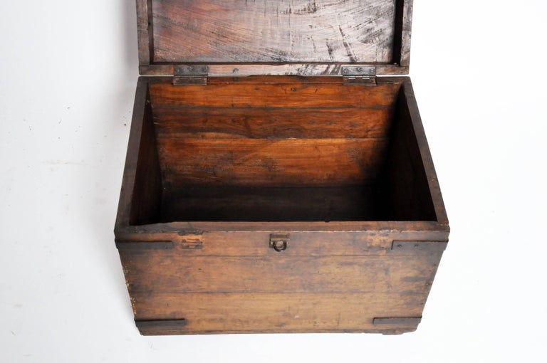Wooden Storage Box with Metal Trim at 1stDibs