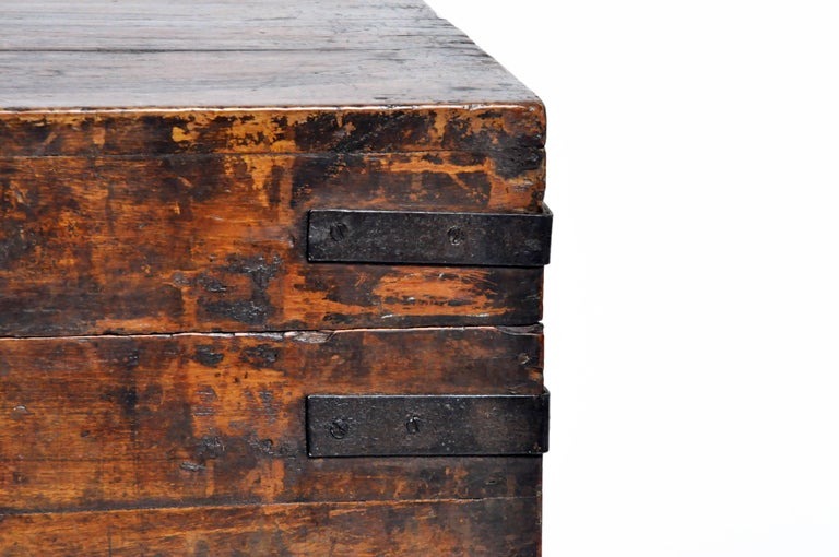 Wooden Storage Box with Metal Trim at 1stDibs