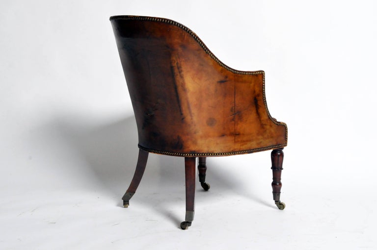 19th Century Napoleon III Round Back Leather Chair with Original Brass ...