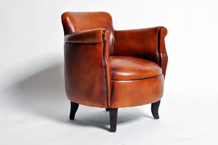 Parisian Tulip Leather Club Chair with Dark Piping at 1stDibs ...