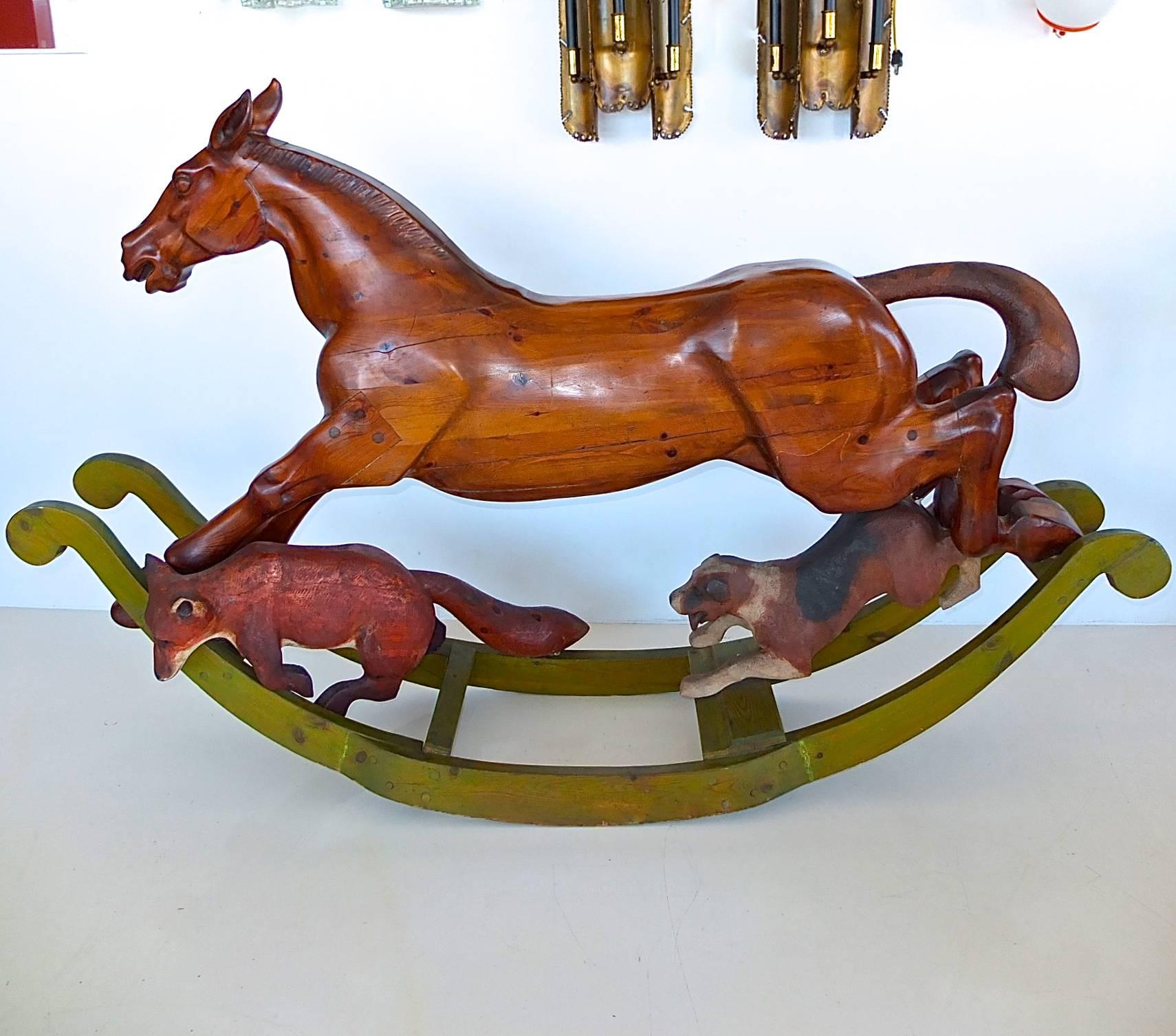 Folk Art Rocking Horse with Fox and Hound by Trevor Wiffen at 1stDibs ...