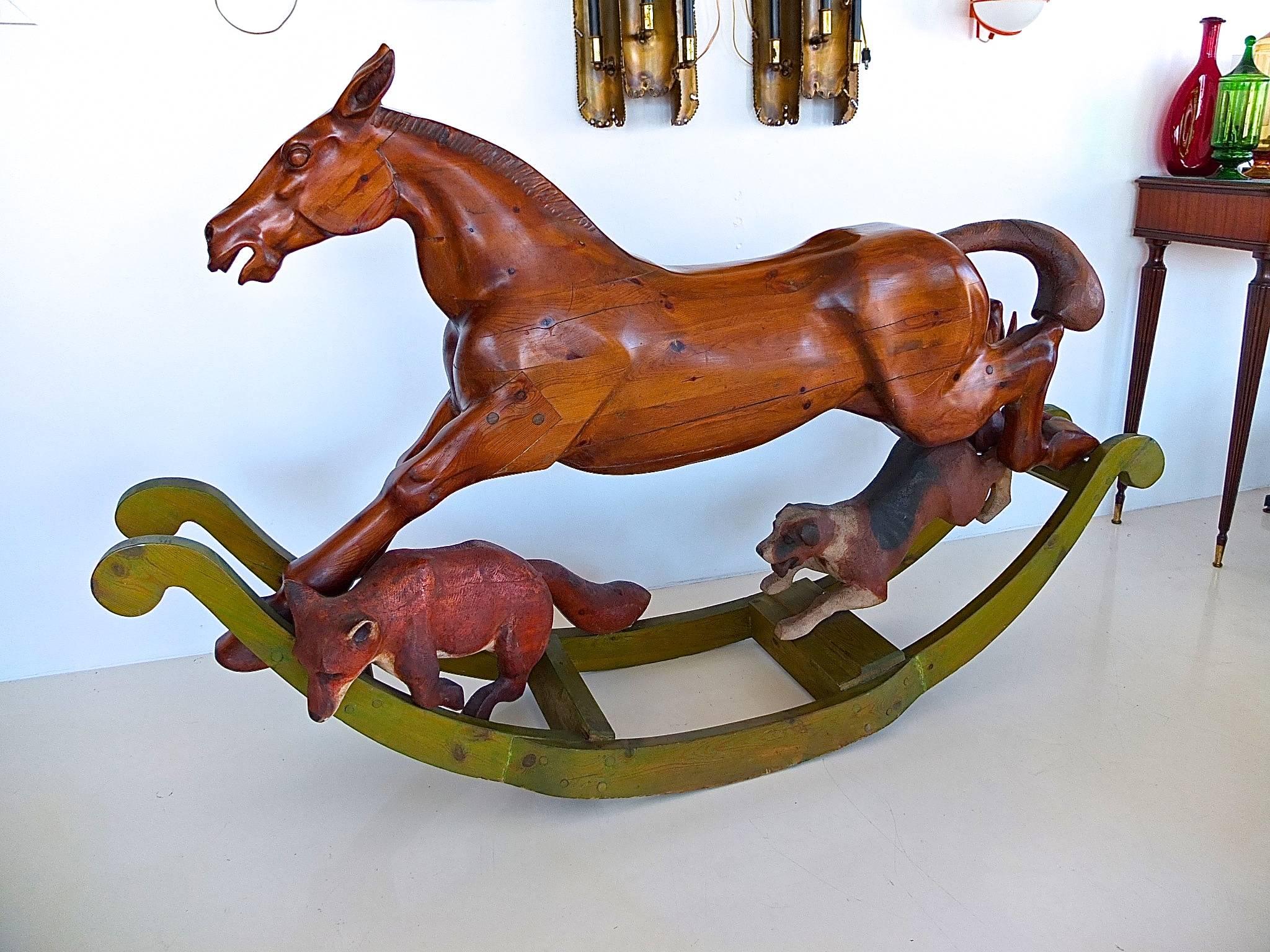 Folk Art Rocking Horse with Fox and Hound by Trevor Wiffen at 1stDibs ...
