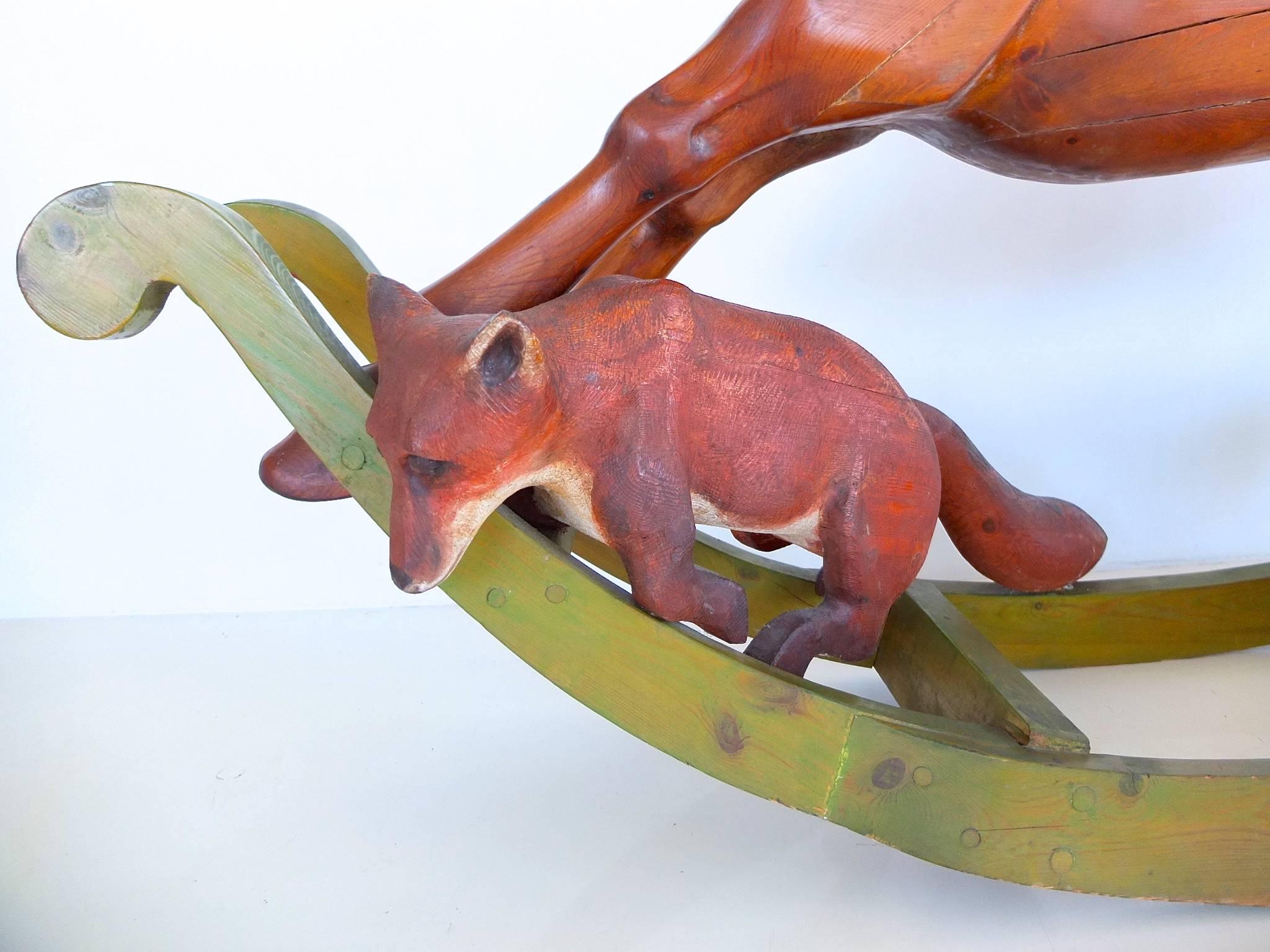 Folk Art Rocking Horse with Fox and Hound by Trevor Wiffen at 1stDibs ...