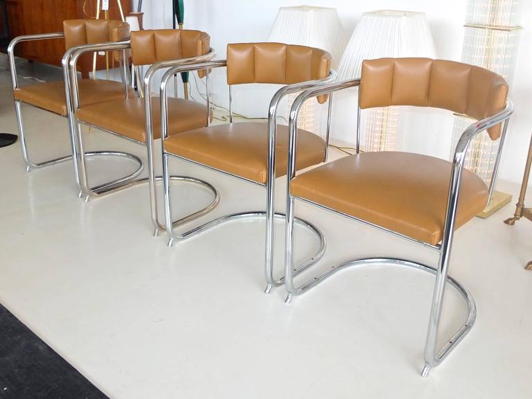 Eight Mid-Century Modern Chromed Tubular and Leather Dining Chairs at ...