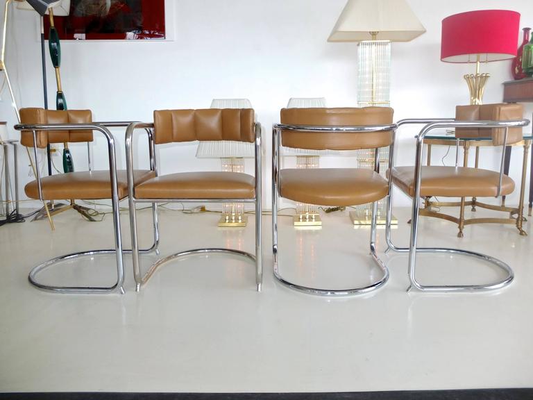 Eight Mid-Century Modern Chromed Tubular and Leather Dining Chairs at ...