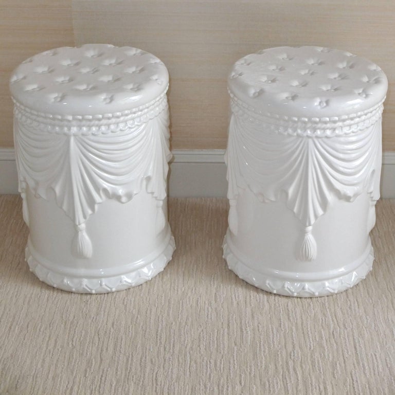 Pair of White Ceramic Garden Stools at 1stDibs