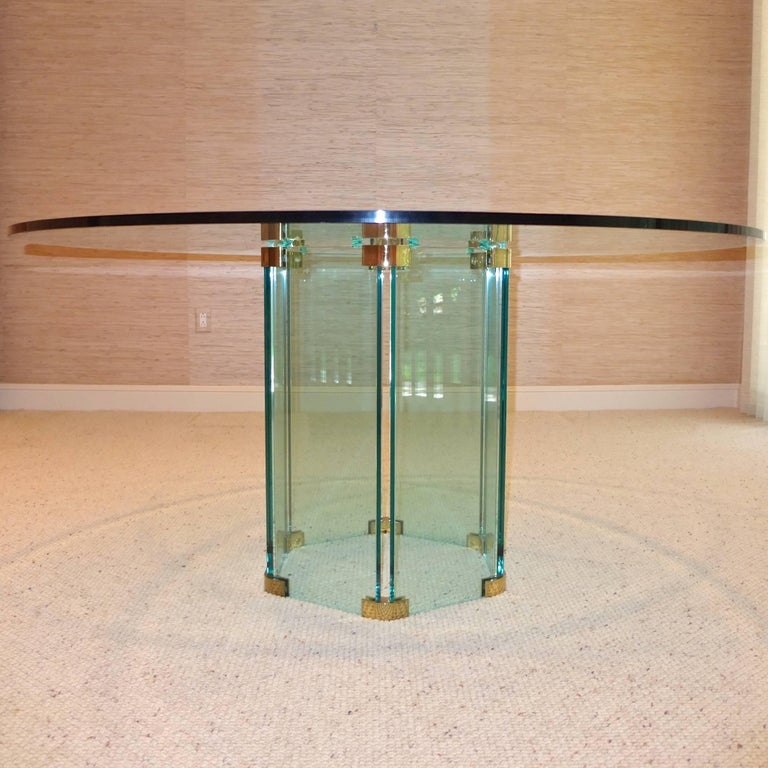 Pace Collection Round Dining Table Hexagonal Glass and Brass Base at ...