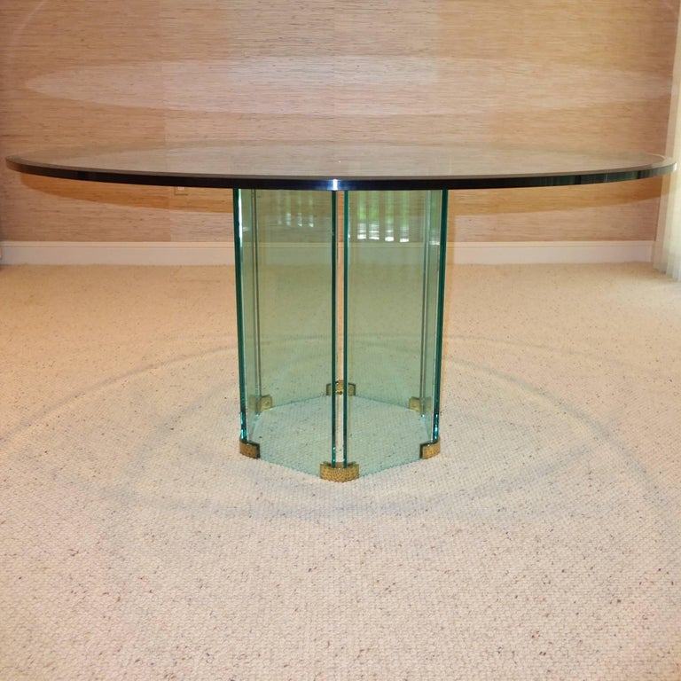 Pace Collection Round Dining Table Hexagonal Glass and Brass Base at ...