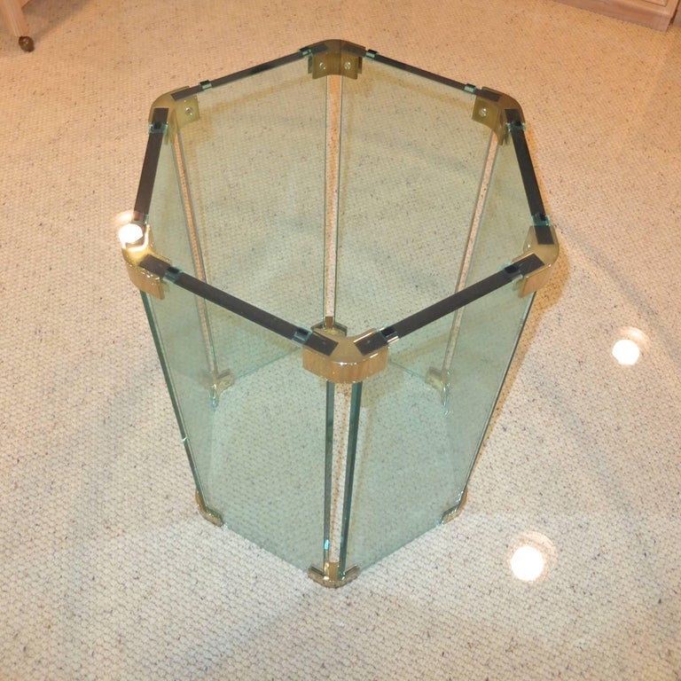 Pace Collection Round Dining Table Hexagonal Glass and Brass Base at ...