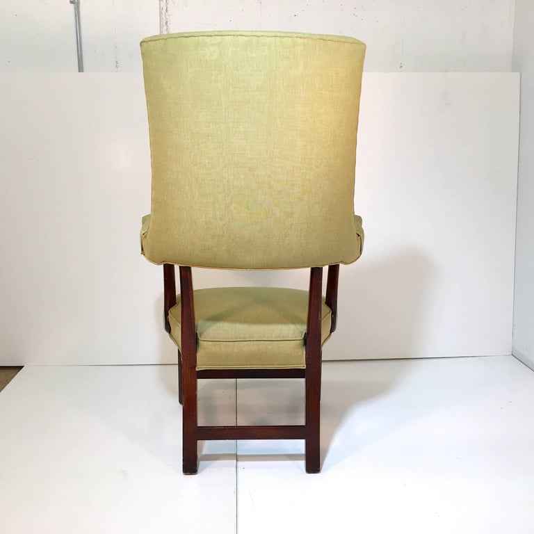 Tall Curved Back Upholstered Mahogany Arm Chair at 1stDibs