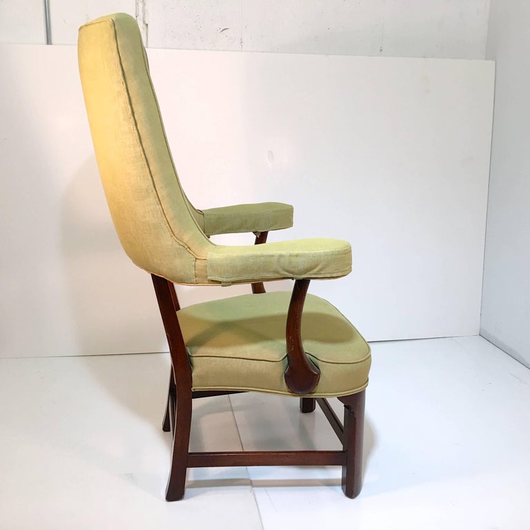 Tall Curved Back Upholstered Mahogany Arm Chair at 1stDibs