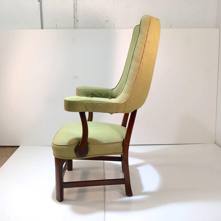 Tall Curved Back Upholstered Mahogany Arm Chair at 1stDibs