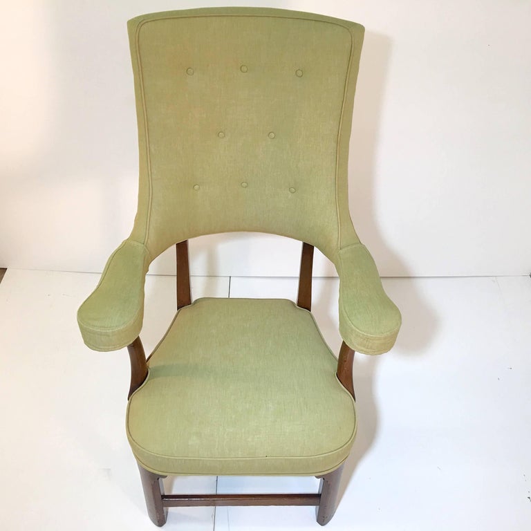 Tall Curved Back Upholstered Mahogany Arm Chair at 1stDibs