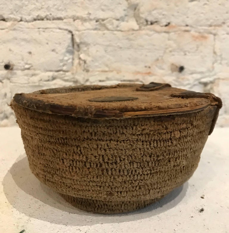 19th Century African Woven Basket Food Storage Container with Leather ...