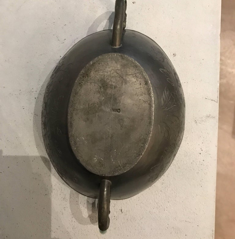 Early 20th Century Pewter/Jade Handled Chinese Cachepot at 1stDibs