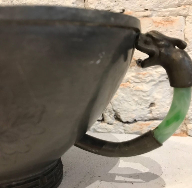 Early 20th Century Pewter/Jade Handled Chinese Cachepot at 1stDibs