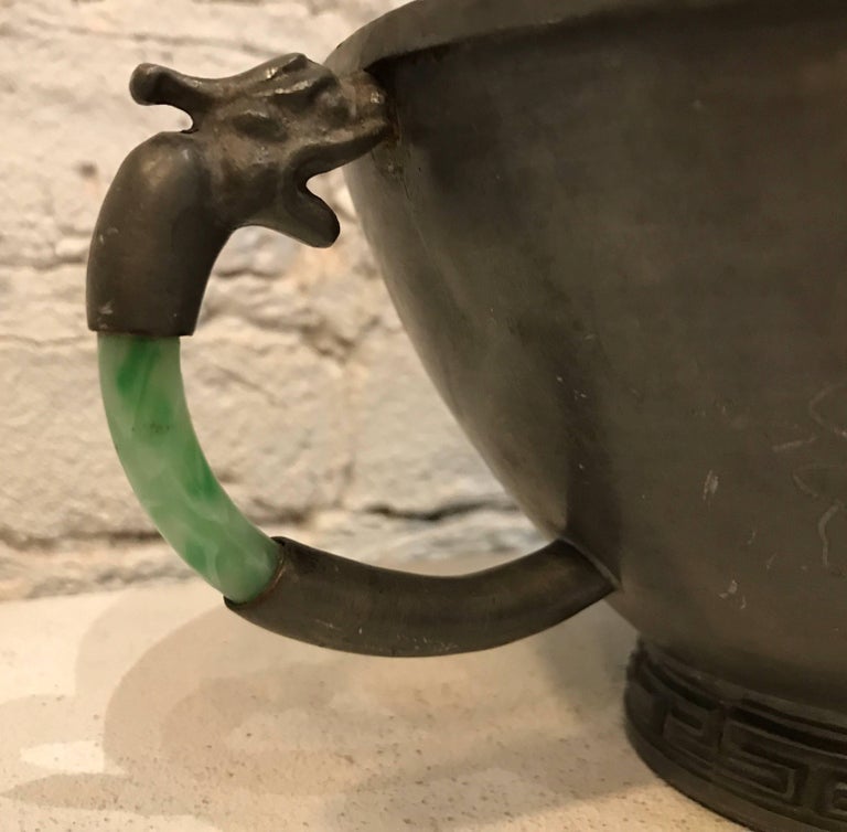 Early 20th Century Pewter/Jade Handled Chinese Cachepot at 1stDibs