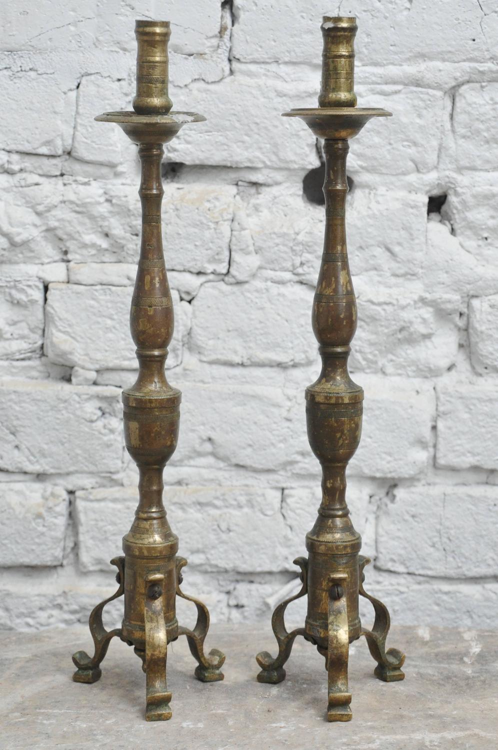 19th Century Byzantine Style Roman Brass Candle Holders For Sale at 1stdibs