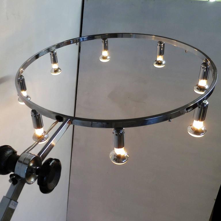 Unusual Chrome Floor Lamp Extension Curved Arm Articulated Round Top ...