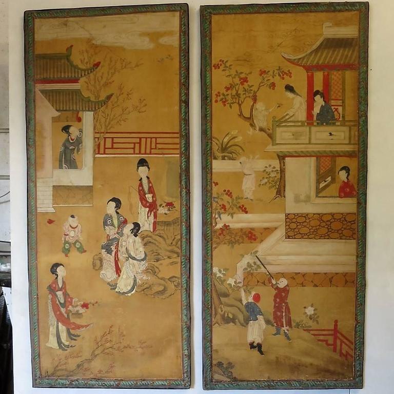 Pair of Chinese Panels Painted on paper Second Part, 19th Century at ...