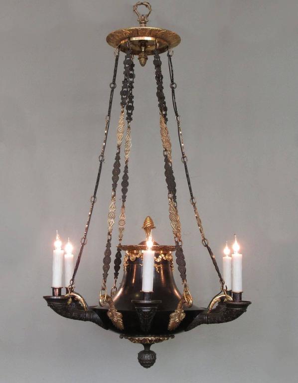 Early 19th English Regency Patinated and Dore Bronze Argand Chandelier ...